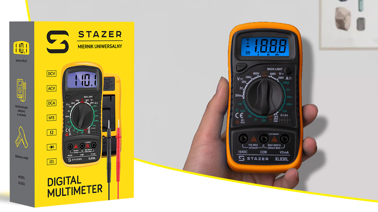 STAZER Profesjonalny Miernik Prądu Multimetr LCD