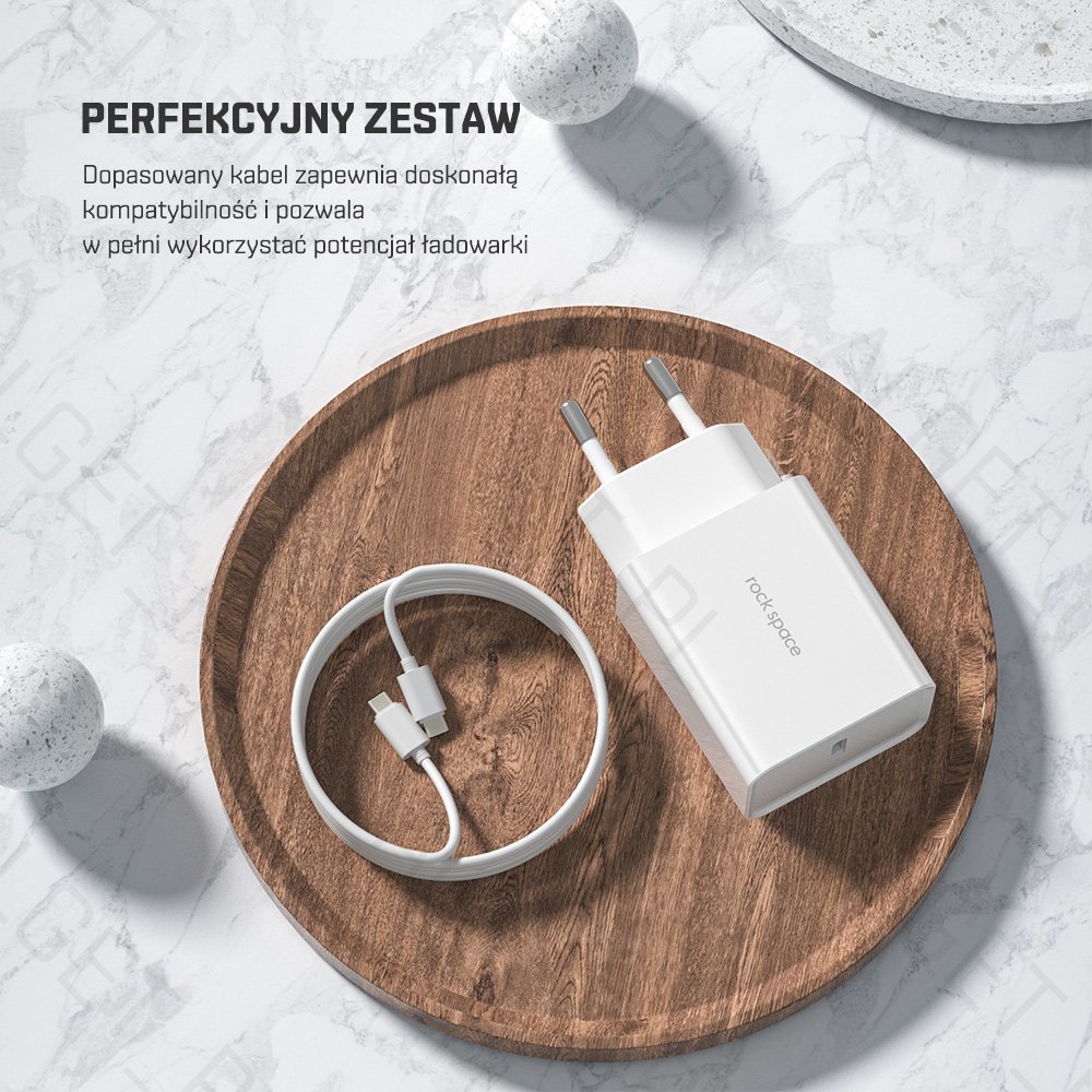 ROCK SPACE Ładowarka Sieciowa USB-C PD MFI +Kabel