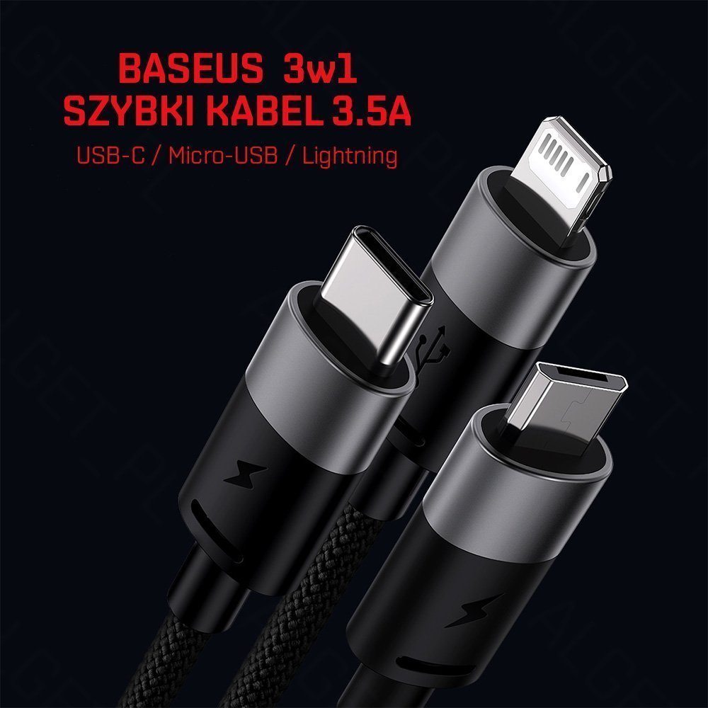 BASEUS StarSpeed Kabel 3w1 3.5A 1.2m czarny
