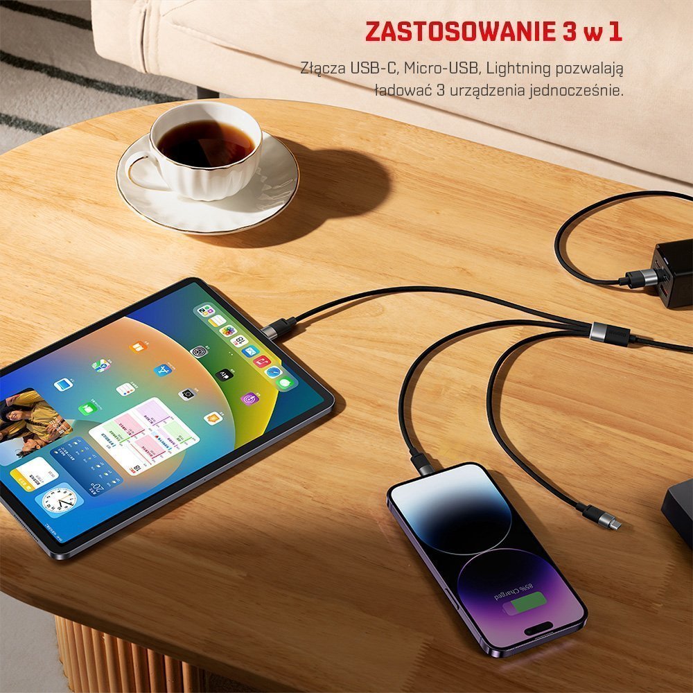 BASEUS StarSpeed Kabel 3w1 3.5A 1.2m czarny