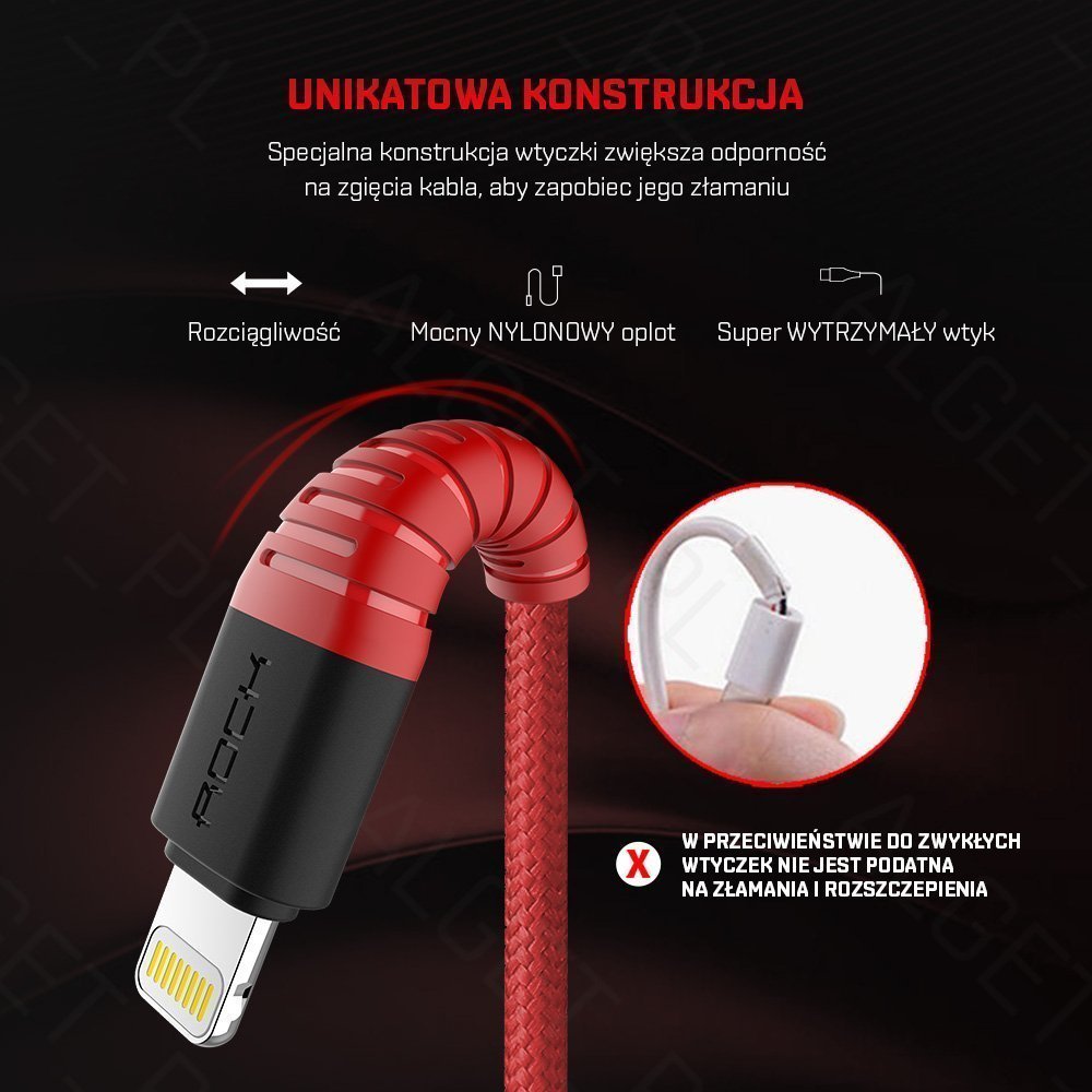 Kabel ROCK 3w1 Lightning & Micro USB & USB-C 3A
